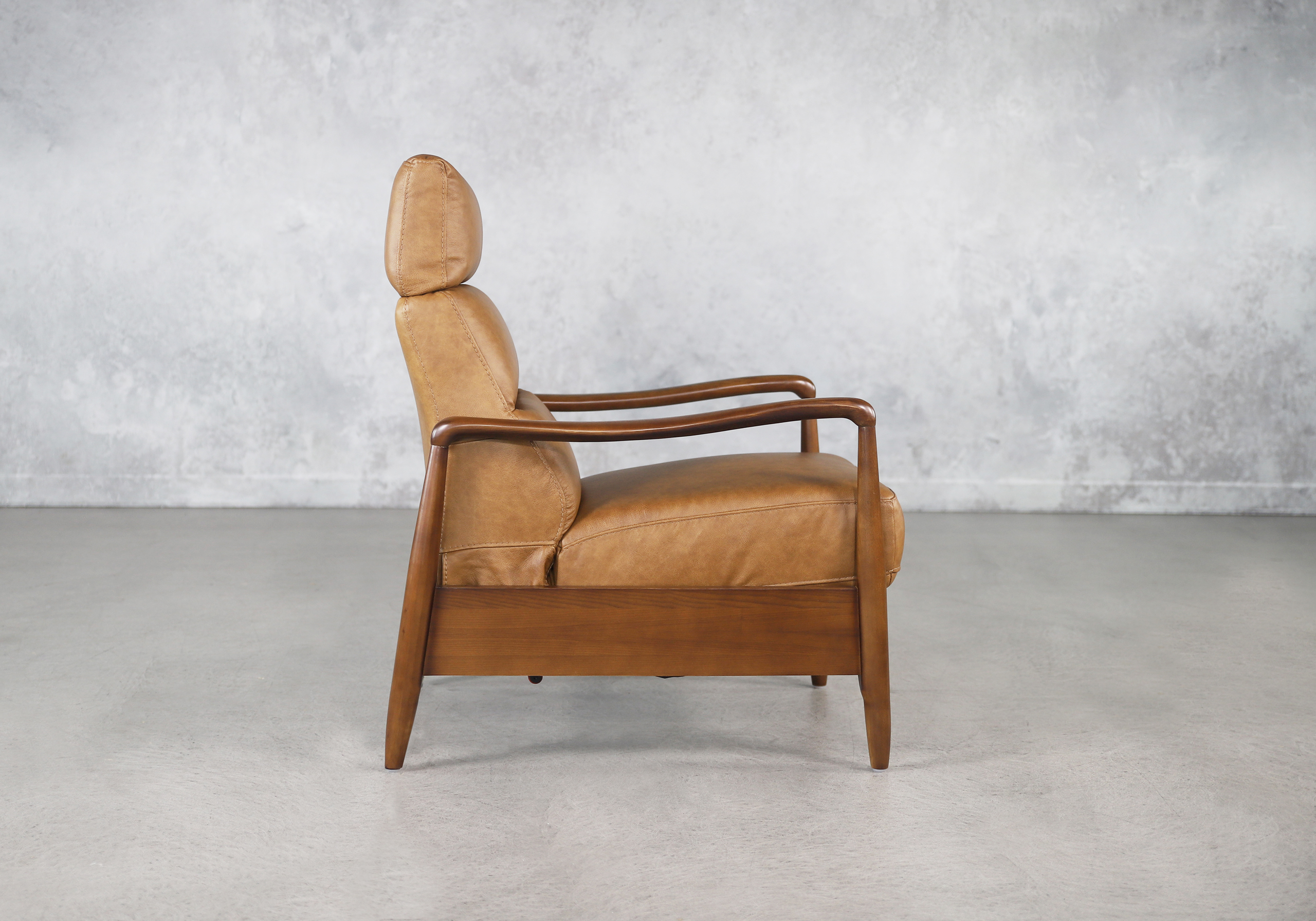 Hanford Saddle Leather Reclining Accent Chair with Wood Frame | Muse ...