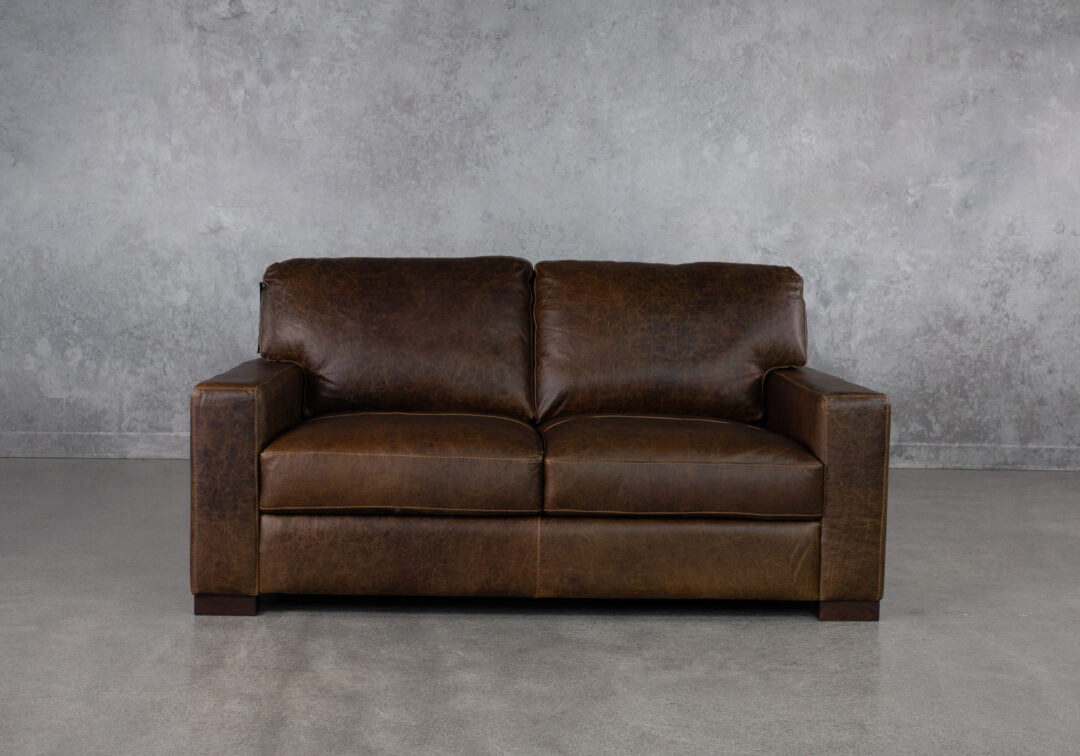 Giovanni Brown Leather Midcentury Loveseat | Muse & Merchant