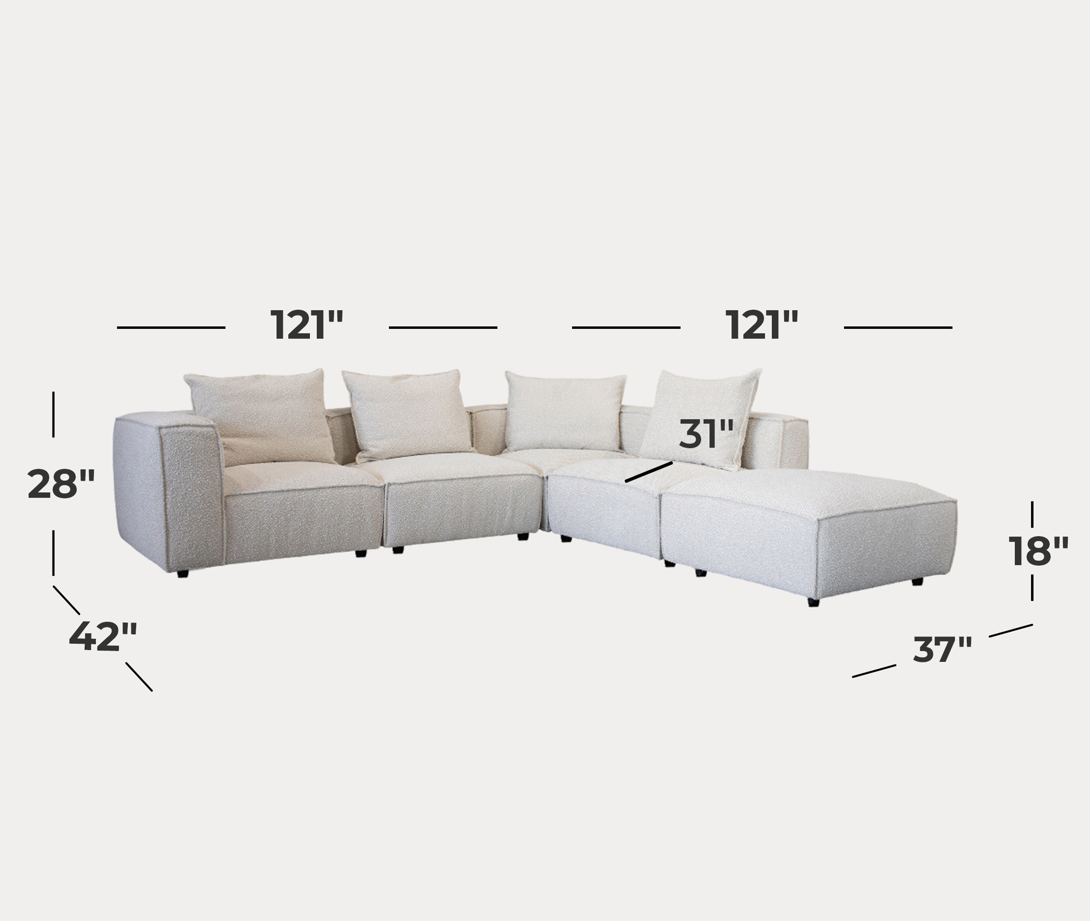 Shauna Modular 5-Piece Pearl Sectional Sofa | Muse & Merchant
